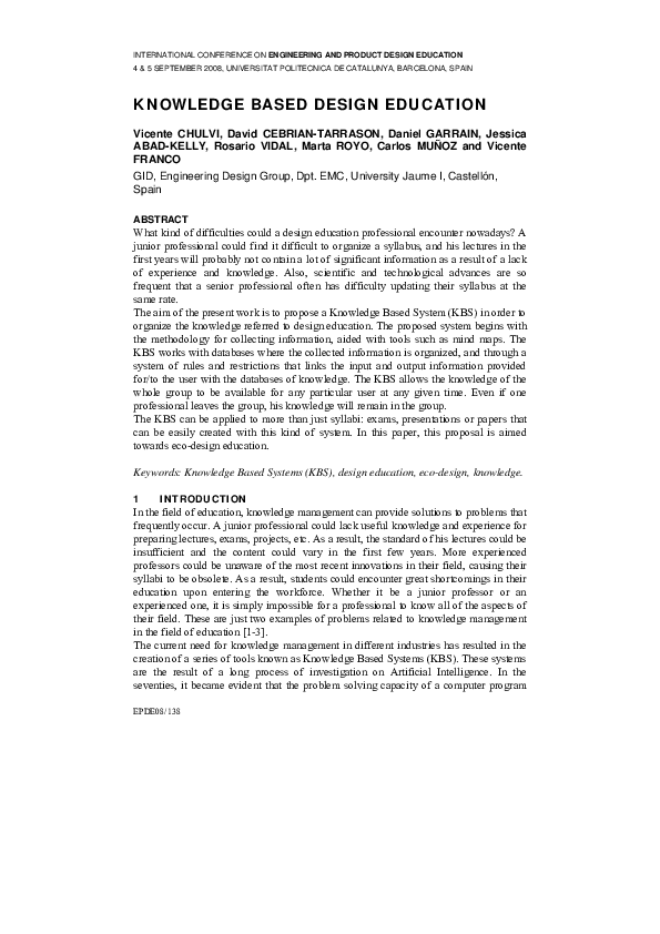 (PDF) Knowledge Based Design Education