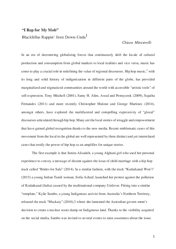 (PDF) ‘I Rep for my Mob’: Blackfellas rappin’ from Down-Unda