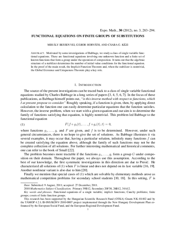 (PDF) Functional equations on finite groups of substitutions