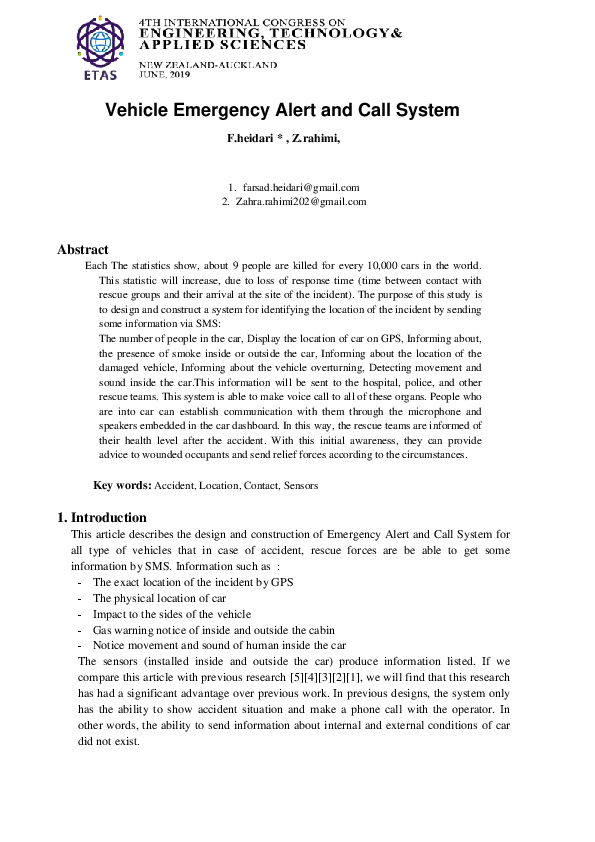 (PDF) Vehicle Emergency Alert and Call System