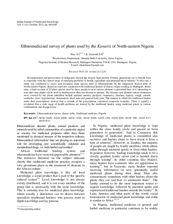 (PDF) Ethnomedicinal survey of plants used by the Kanuris of North-eastern Nigeria