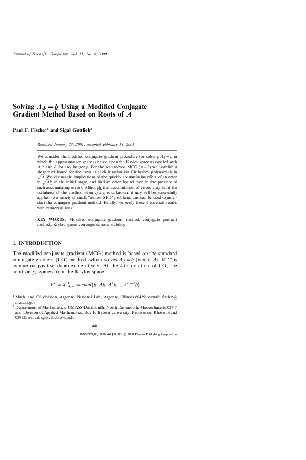 (PDF) Solving A = Using a Modified Conjugate Gradient Method Based on Roots of A