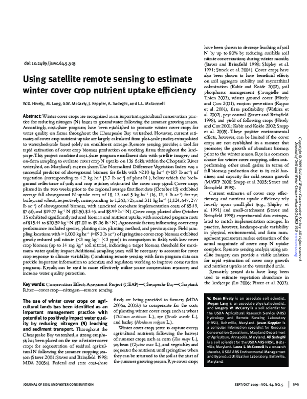 (PDF) Using satellite remote sensing to estimate winter cover crop ...