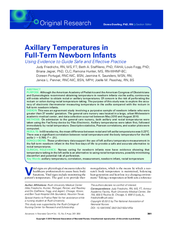 (PDF) Axillary Temperatures in Full-Term Newborn Infants