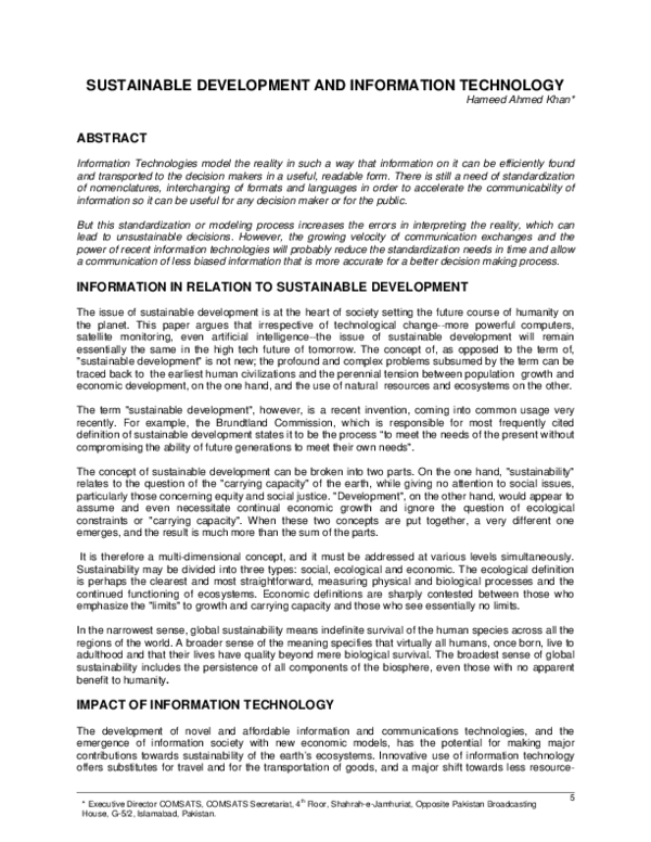 (PDF) Sustainable development and information technology