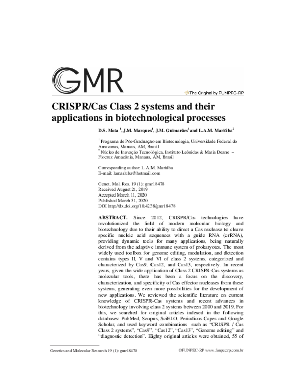 (PDF) Research Article CRISPR/Cas Class 2 systems and their ...
