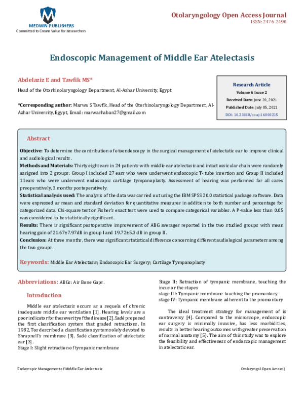 (PDF) Endoscopic Management of Middle Ear Atelectasis