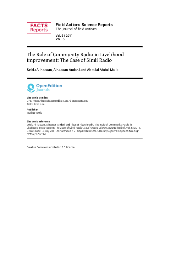 (PDF) The Role of Community Radio in Livelihood Improvement: The Case ...