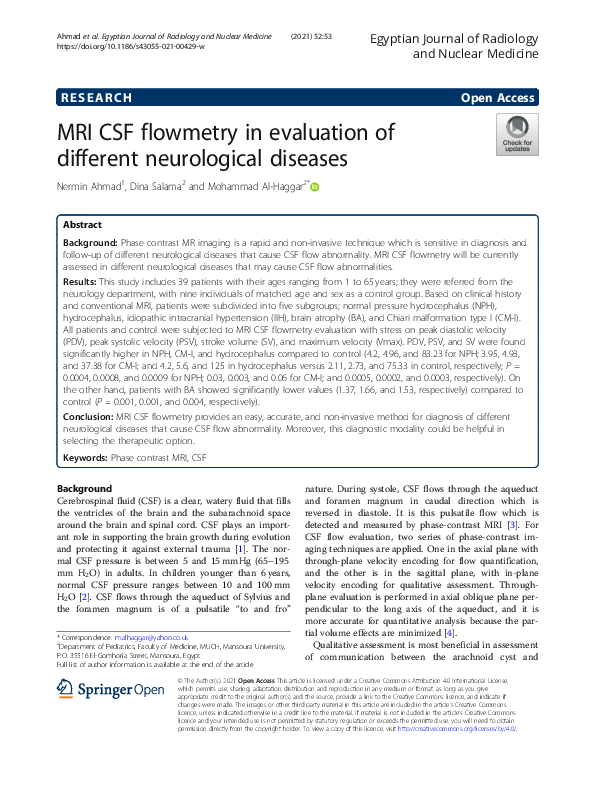 (PDF) MRI CSF flowmetry in evaluation of different neurological diseases