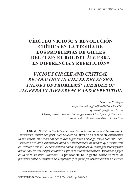(PDF) Círculo Vicioso y Revolución Crítica en La Teoría De Los Problemas De Gilles Deleuze: El ...
