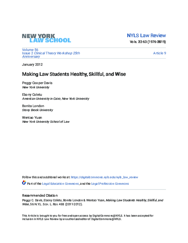 (PDF) Making Law Students Healthy, Skillful, and Wise