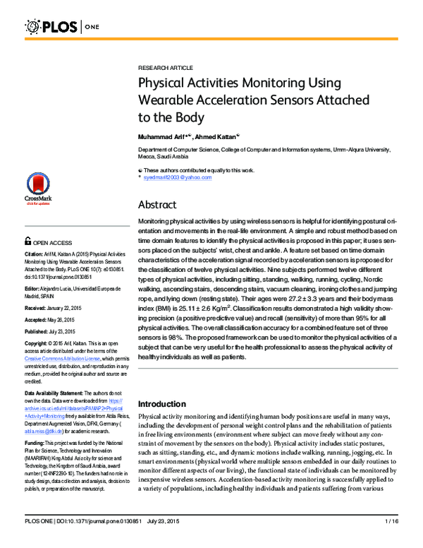 (PDF) Physical Activities Monitoring Using Wearable Acceleration ...