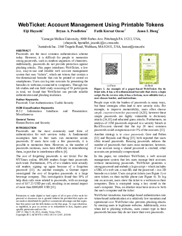 (PDF) WebTicket: Account management using