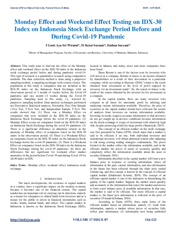 (PDF) Monday Effect and Weekend Effect Testing on IDX-30 Index on ...
