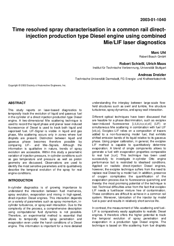 (PDF) Laser Diagnostics of Diesel Spray Dynamics