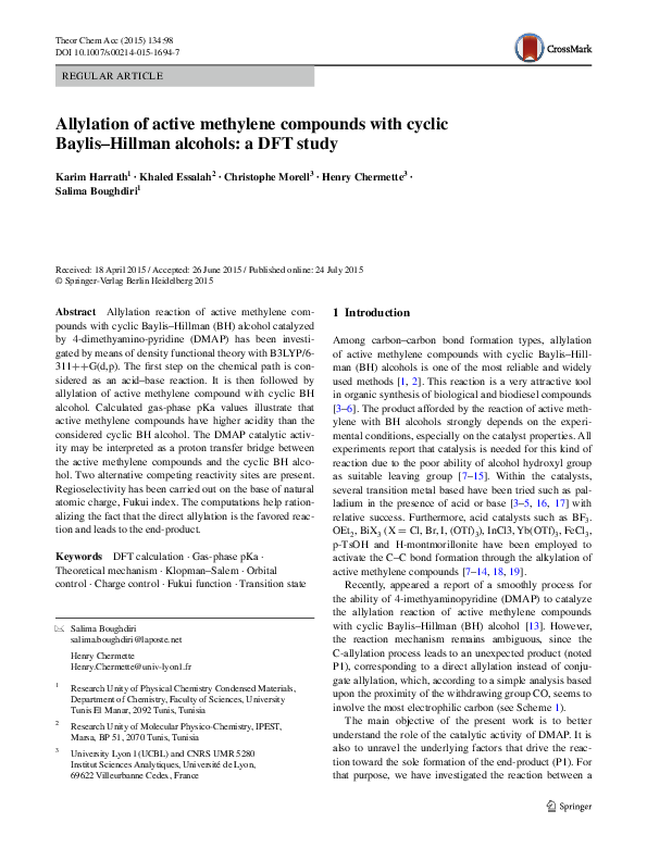 (PDF) Allylation of active methylene compounds with cyclic Baylis-Hillman alcohols: a DFT study