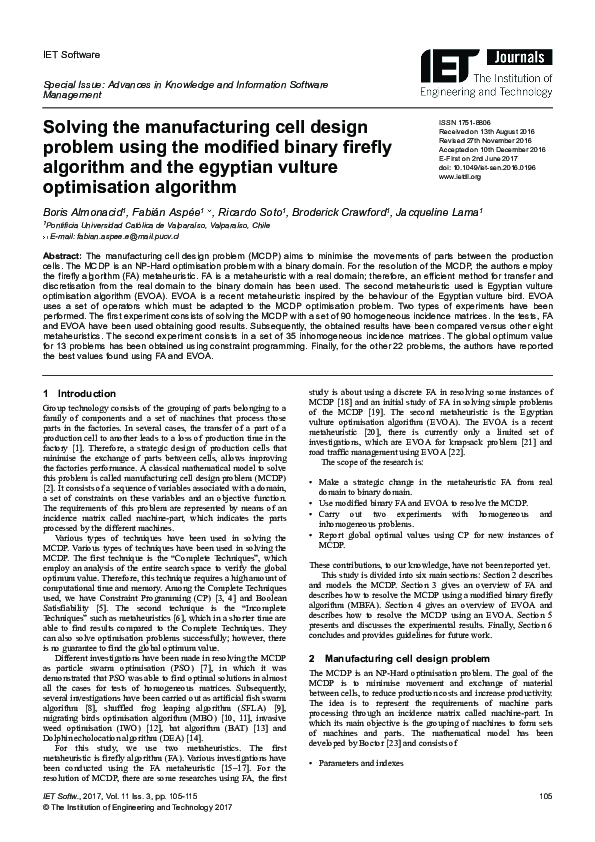 (PDF) Solving the Manufacturing Cell Design Problem Using the Cuckoo Search