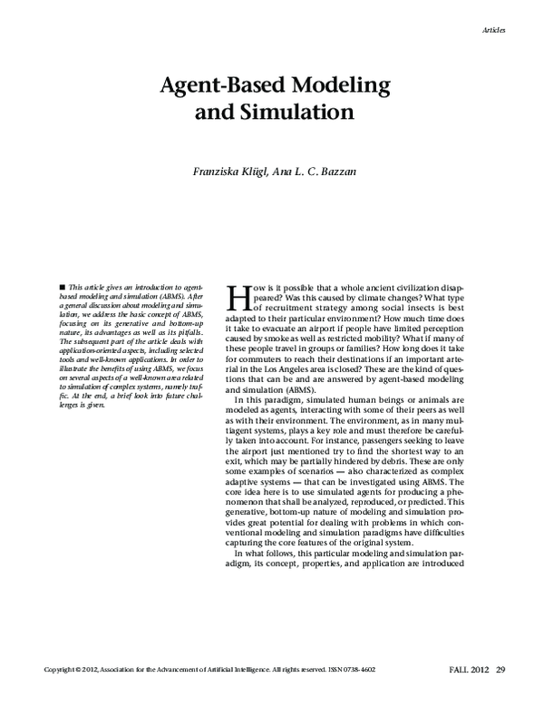 Pdf Agent Based Modeling And Simulation