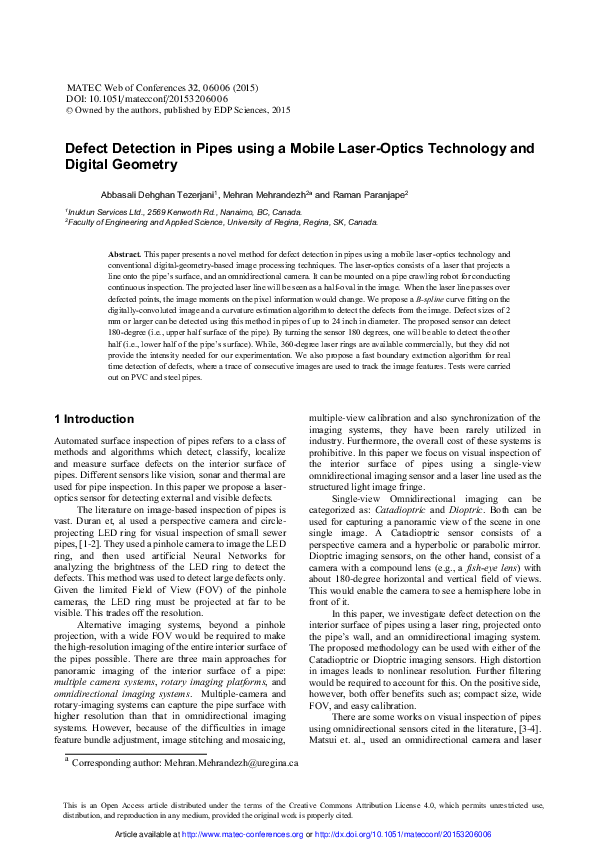 (PDF) Defect Detection in Pipes using a Mobile Laser-Optics Technology ...
