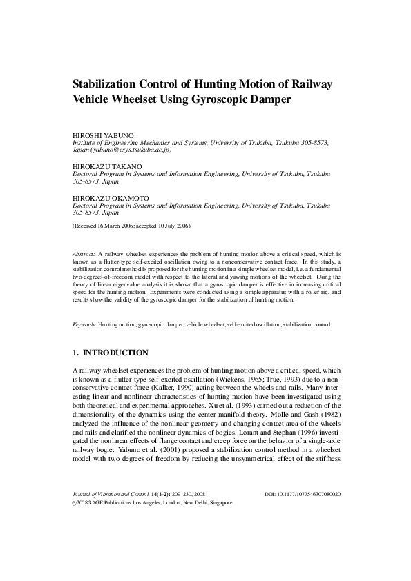 (PDF) Stabilization Control of Hunting Motion of Railway Vehicle ...