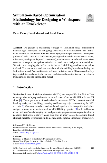 (PDF) Simulation-Based Optimization Methodology for Designing a Workspace with an Exoskeleton