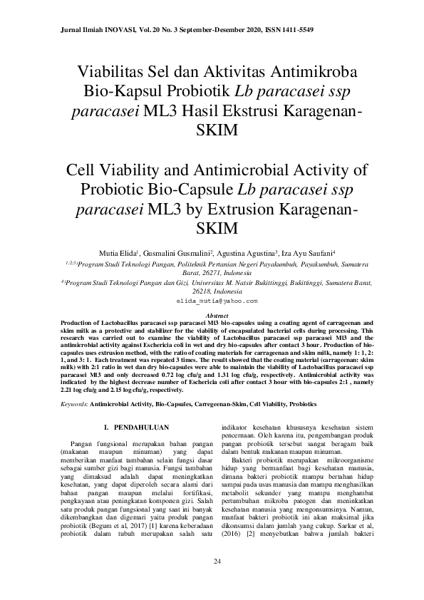 (PDF) VIABILITAS SEL DAN AKTIVITAS ANTIMIKROBA BIO-KAPSUL PROBIOTIK Lb ...