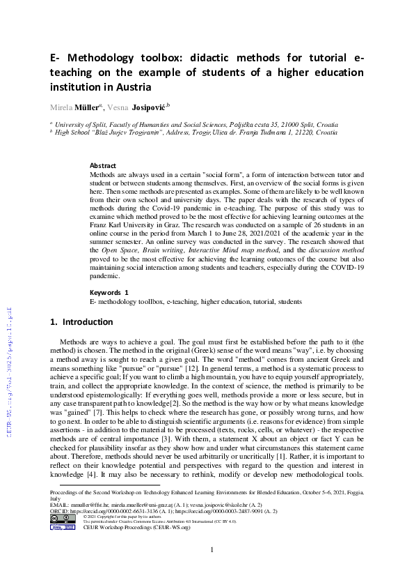 (PDF) E- Methodology toolbox: didactic methods for tutorial e- teaching ...