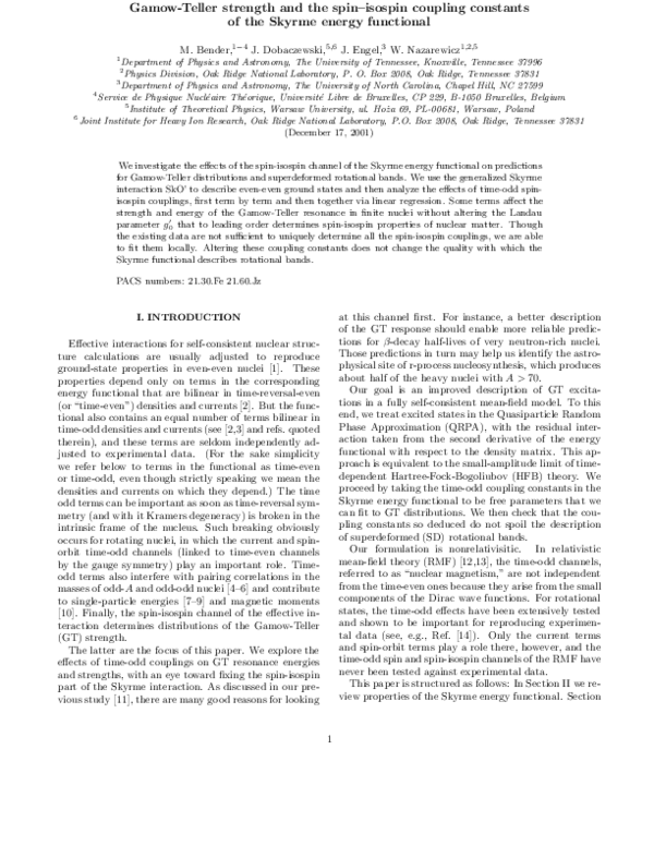 (PDF) Gamow-Teller Strength in Skyrme Functional