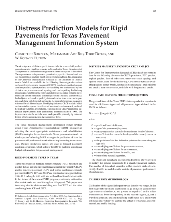 (PDF) Distress Prediction Models for Rigid Pavements for Texas Pavement ...