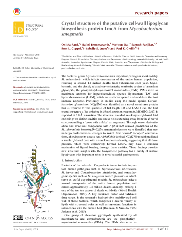 (PDF) Crystal structure of the putative cell-wall lipoglycan ...