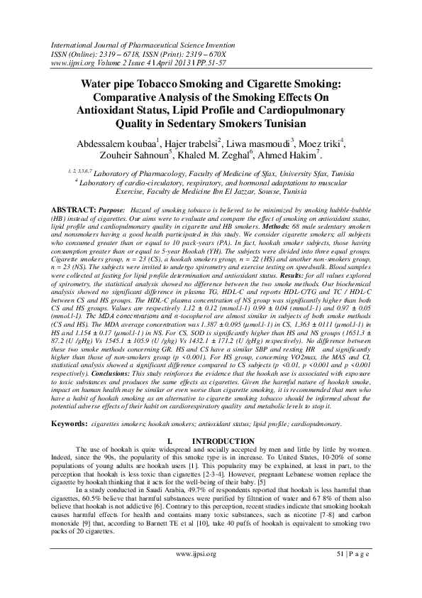 (PDF) Water pipe Tobacco Smoking and Cigarette Smoking: Comparative ...