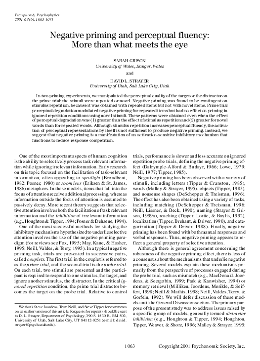 (PDF) Negative priming and perceptual fluency: More than what meets the eye