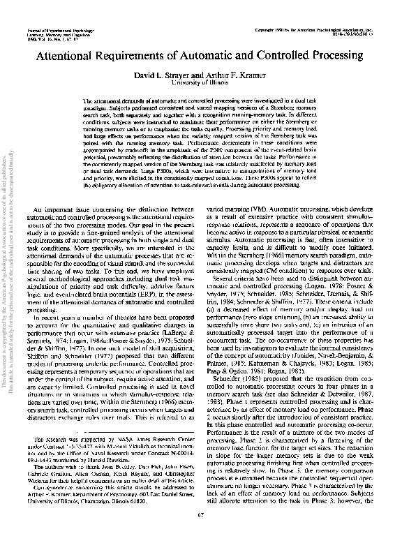 (PDF) Attentional requirements of automatic and controlled processing