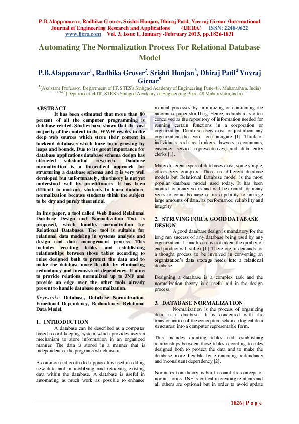 (PDF) Automating The Normalization Process For Relational Database Model