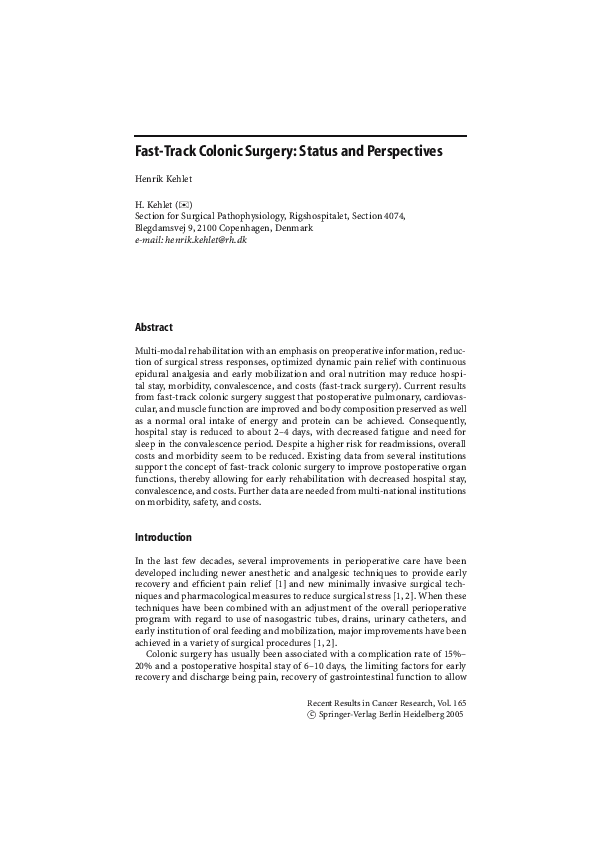 (PDF) Fast-Track Colonic Surgery: Status and Perspectives