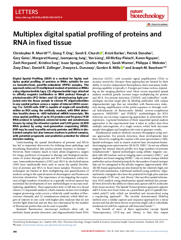 (PDF) Multiplex digital spatial profiling of proteins and RNA in fixed ...