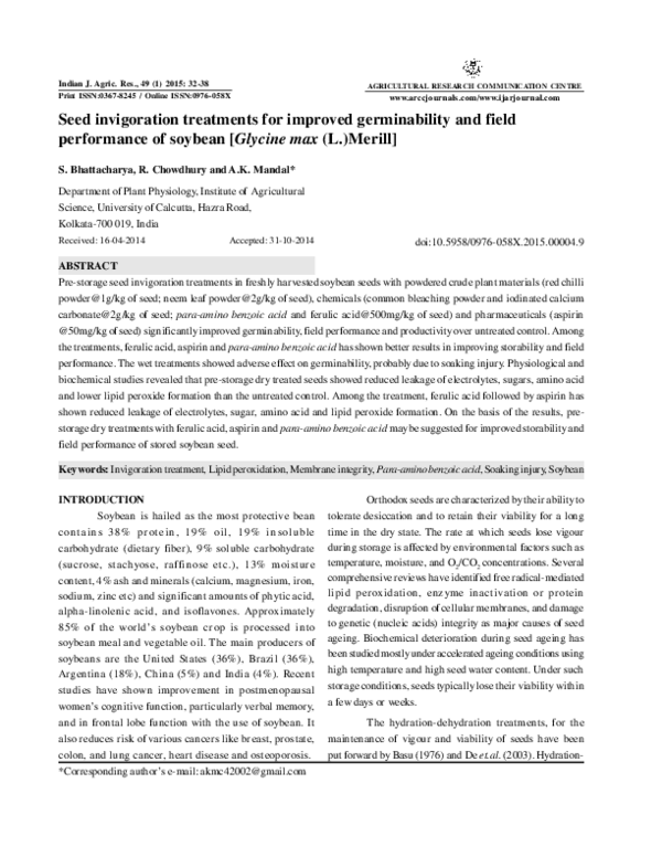 (PDF) Seed invigoration treatments for improved germinability and field ...