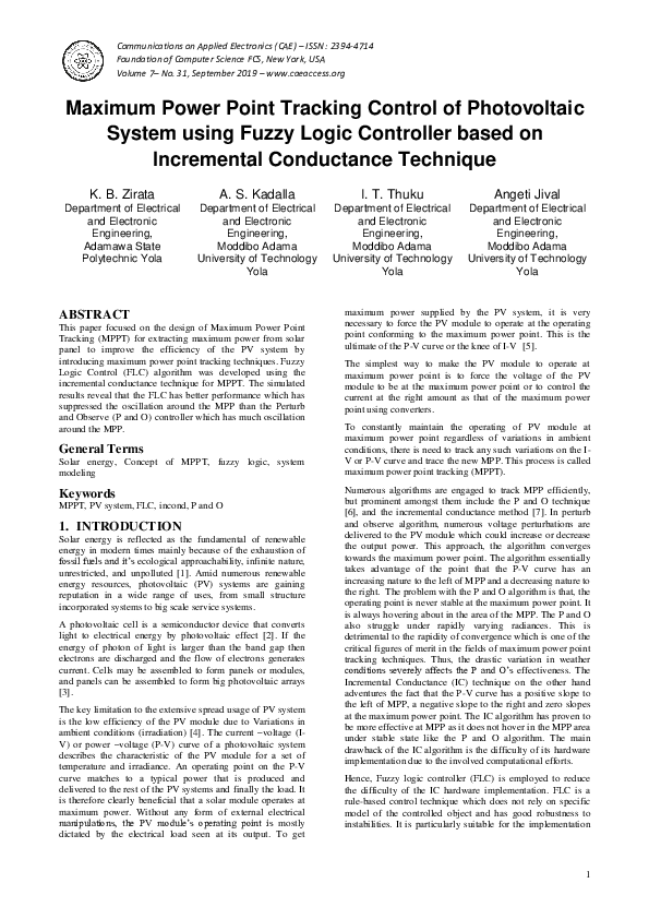 (PDF) Maximum Power Point Tracking Control of Photovoltaic System using ...
