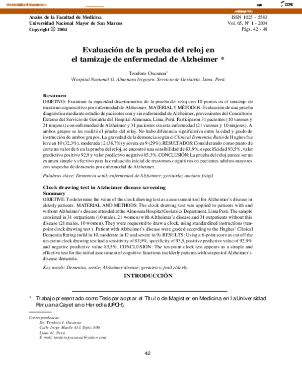 (PDF) Clock drawing test in Alzheimer disease screening