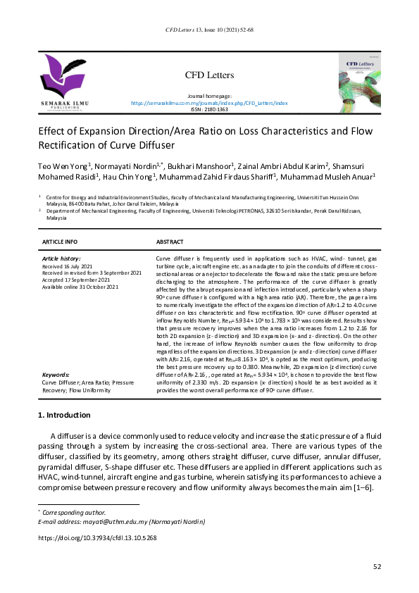 (PDF) Effect of Expansion Direction/Area Ratio on Loss Characteristics ...