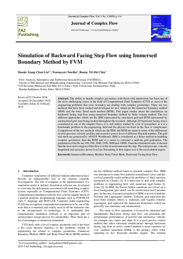 (PDF) Simulation of Backward Facing Step Flow using Immersed Boundary ...