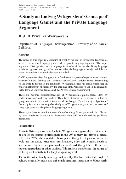 (PDF) A study on Ludwig Wittgenstein’s concept of language games and ...