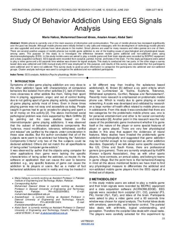 (PDF) Study Of Behavior Addiction Using EEG Signals Analysis