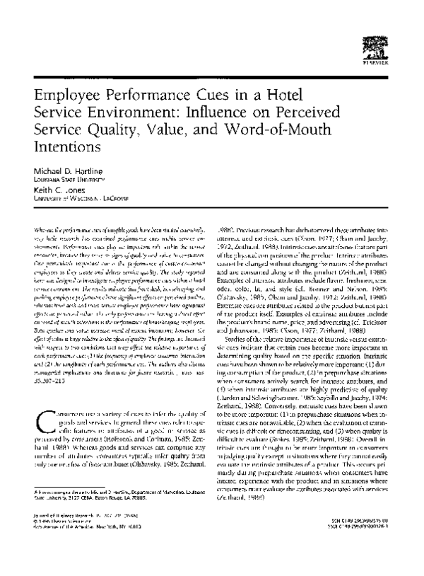 (PDF) Employee performance cues in a hotel service environment ...