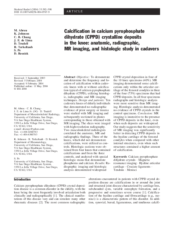 (PDF) Calcification in calcium pyrophosphate dihydrate (CPPD ...