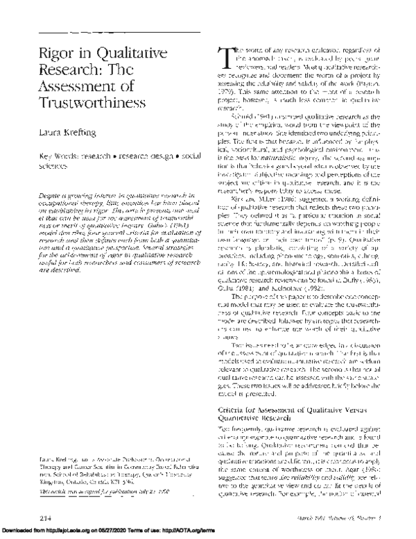 (PDF) Rigor in Qualitative Research: The Assessment of Trustworthiness