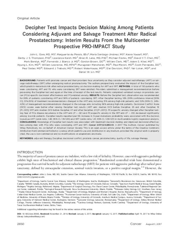 (PDF) Decipher test impacts decision making among patients considering ...