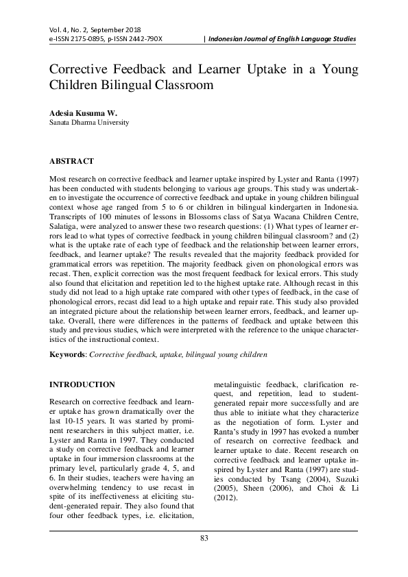 (PDF) Corrective Feedback and Learner Uptake in a Young Children ...