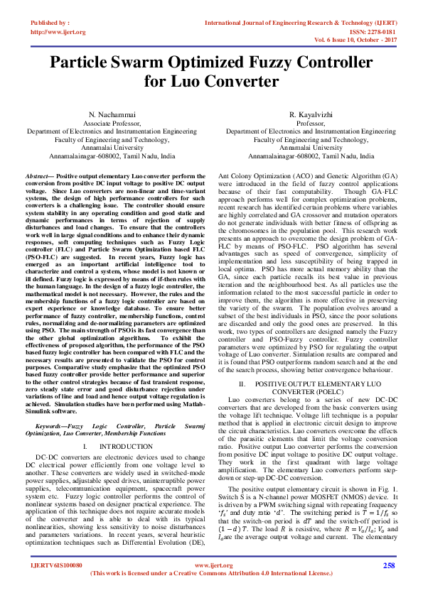 Pdf Particle Swarm Optimized Fuzzy Controller For Luo Converter