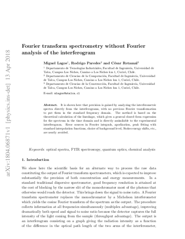 Pdf Fourier Transform Spectrometry Without Fourier Analysis Of The Interferogram